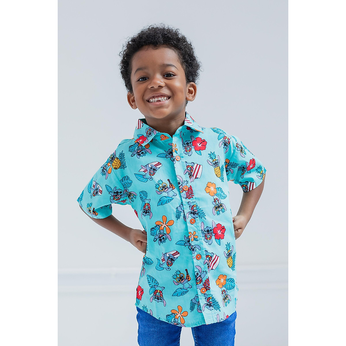 Disney Lilo & Stitch Big Boys Hawaiian Button Down Dress Shirt 10-12