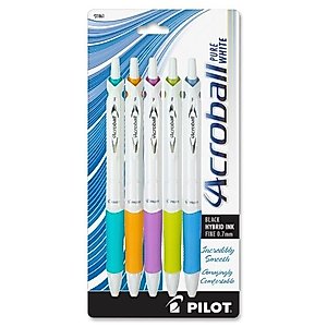 Pilot Acroball Ballpoint Pen - Fine Pen Point Type - 0.7 mm Pen Point Size - Assorted Ink - White Barrel - 5 / Pack