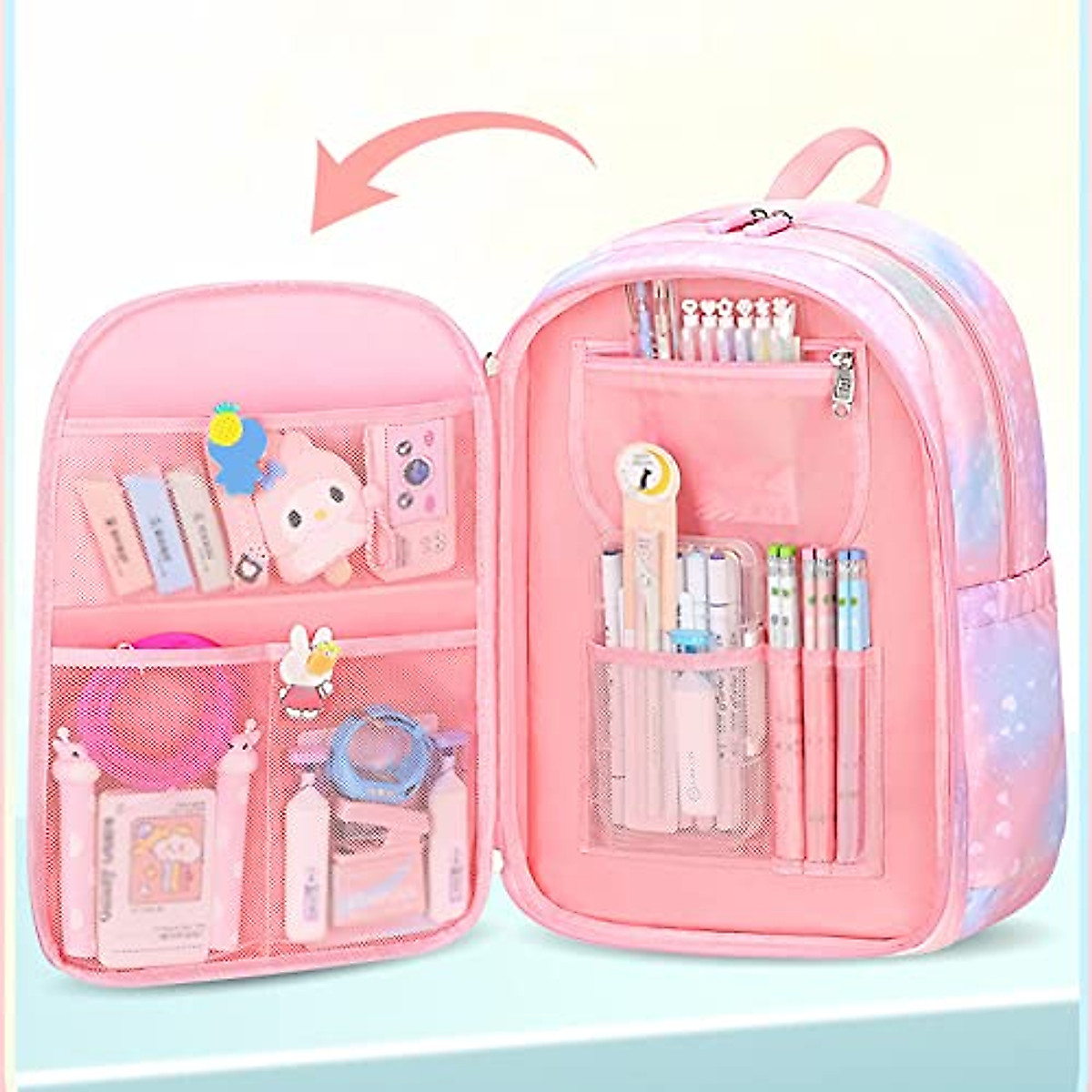 Rainbow Backpack for Girls, Large Capacity Cute School Laptop Backpacks Preschool Kindergarten Bookbag Casual Travel Backbag