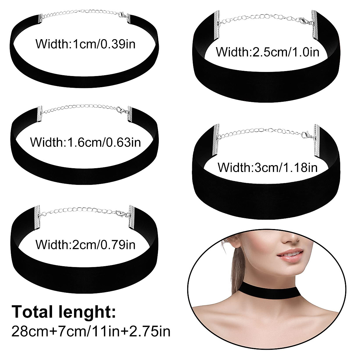 Yinkin 5 Pieces Classic Black Velvet Choker Necklace Soft Women's Choker Necklaces Black Choker Necklace for Women Wide Black Velvet Choker for Women Neck Jewelry Accessories (Simple)