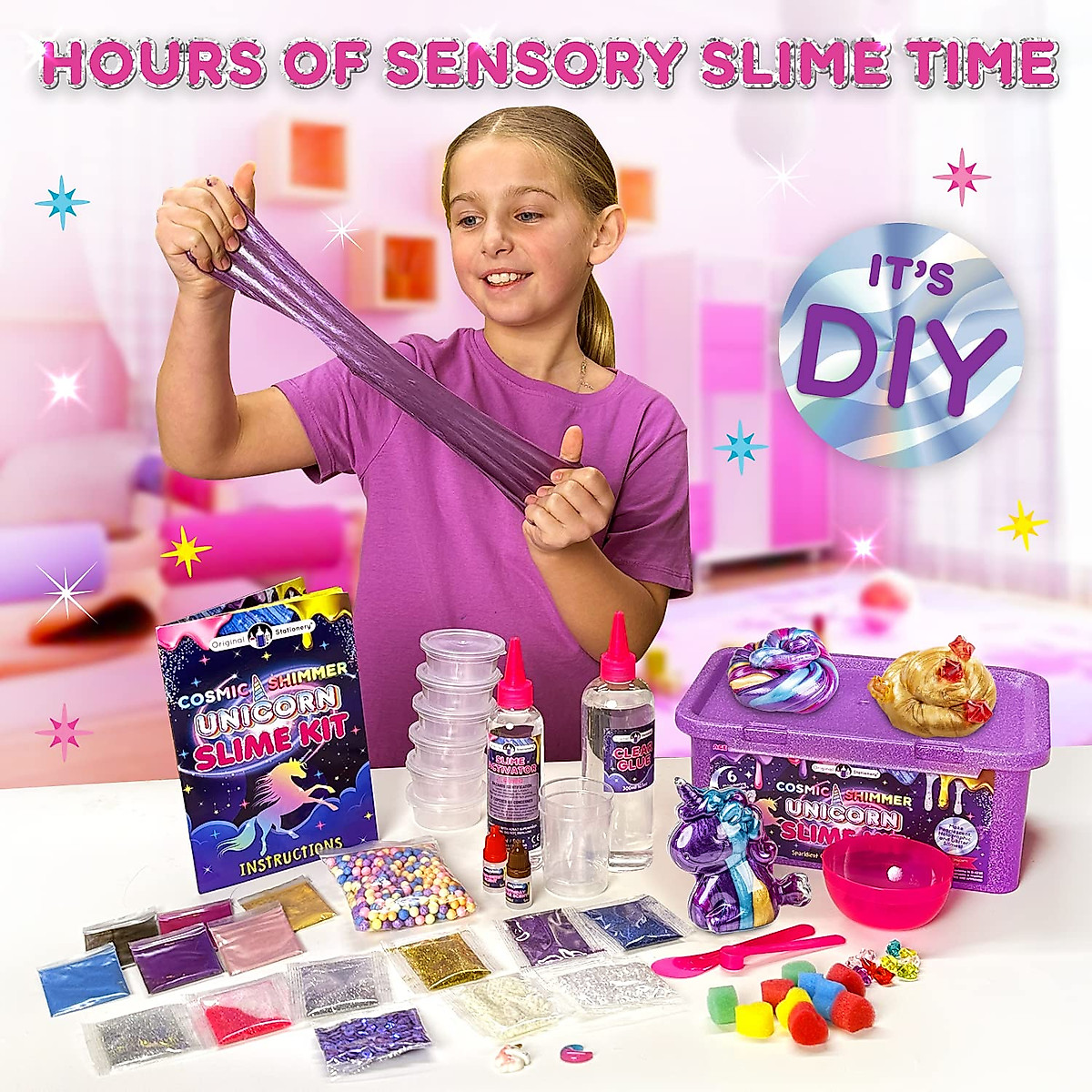 Original Stationery Cosmic Shimmer Slime Kit, Galaxy Glitter Slime with Unicorn Colors, Gift for Girls