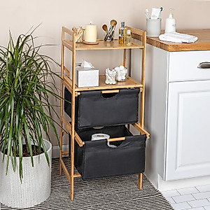 Household Essentials Bamboo Storage Shelf with Cotton Fabric Drawers, Natural and Black