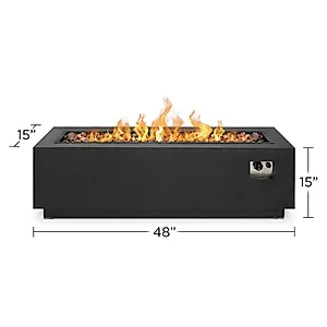 Real Flame Lanesboro Rectangle Propane Fire Pit - Stainless Steel Burner, Black Fire Glass, Storage Cover - Gas Conversion Kit Included