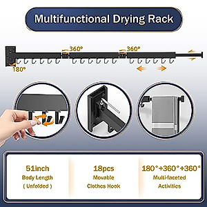 Wall Mounted Clothes Drying Rack ,Space Saver Laundry Clothes Rack,Retractable Dryer ,Collapsible(3-Pole), Black, Sandy Coating,3z-b01