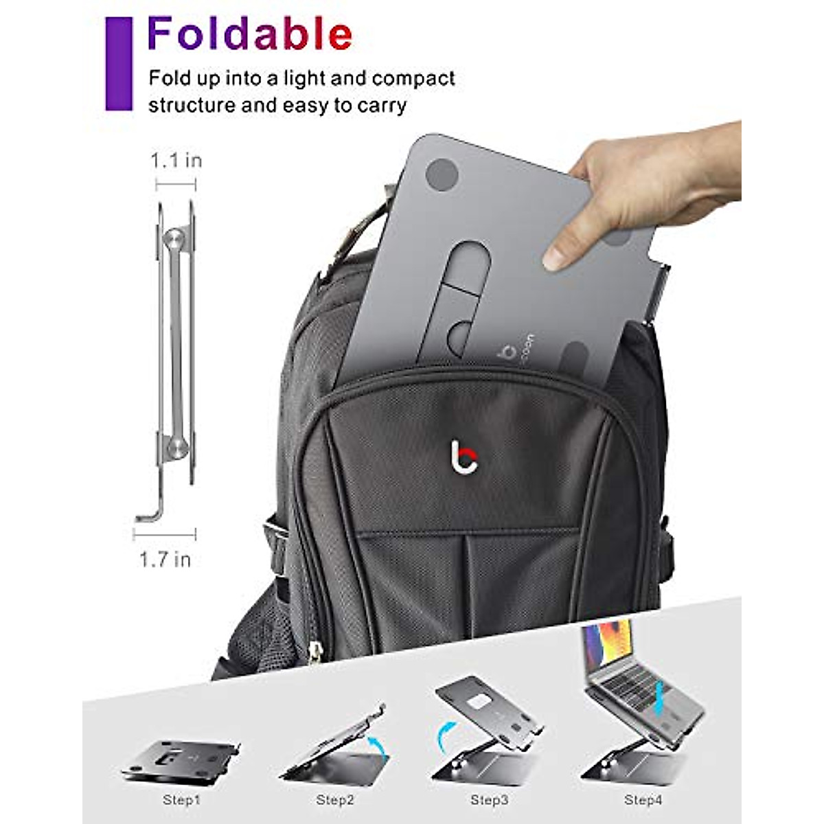 brocoon Laptop Stand, Adjustable Laptop Stand for Desk, Ergonomic Aluminum MacBook Stand with Heat-Vent, Laptop Riser Compatible for 10-17" Laptops