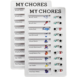 MEMORY FISH 2 Pieces Chore Chart for Multiple Kids,Daily Chore Schedule for 2 Kids，Memo Checklist Plan Board Detachable Plastic for Home Reusable Chore List (to Do List for Kids) 4.7x7.9 Inch