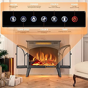 R.W.FLAME Electric Fireplace Stove Heater with Remote Control, 25" Fireplace Heater, Adjustable Brightness and Heating Mode, Overheating Safe Design,Flame Work with or Without Heat