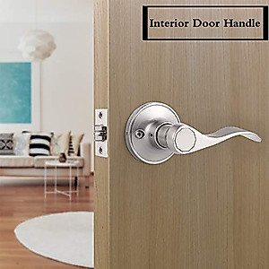 Gobrico 5 Pack Wave Style Euro Interior Door Levers Handles Passage Hall and Closet Leversets Locksets Left/Right Handed Satin Nickel Finish