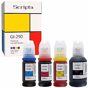Compatible Ink Bottle Replacement for Canon GI290 GI-290 (Black, Cyan, Magenta, Yellow, 4-Pack)