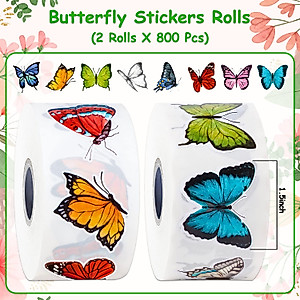 1600 PCS Butterfly Roll Stickers, 16 Styles Butterfly Stickers for Kids, Waterproof and Sun-Proof 3D Roll Stickers for Parties, Walls, Scrapbooks, Envelopes, Birthday and Greeting Cards
