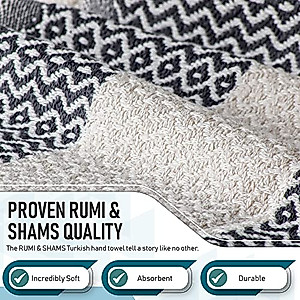 Rumi&Shams | Turkish Hand Towel for Bathroom | 2 pcs Bathroom Hand Towels | 100% Cotton Kitchen Hand Towels | 16x35 Boho Hand Towels | Black Hand Towels for Bathroom | Oeko-Tex Certified