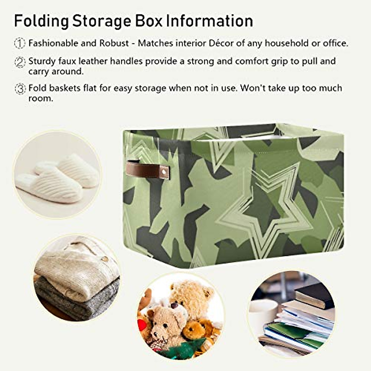 Baofu Large Storage Basket Square Foldable Canvas Laundry Baskets Bin Waterproof Inner Layer with Sturdy Handles for Kids Toy Nursery Blanket Clothes Decorative- Camo Pattern