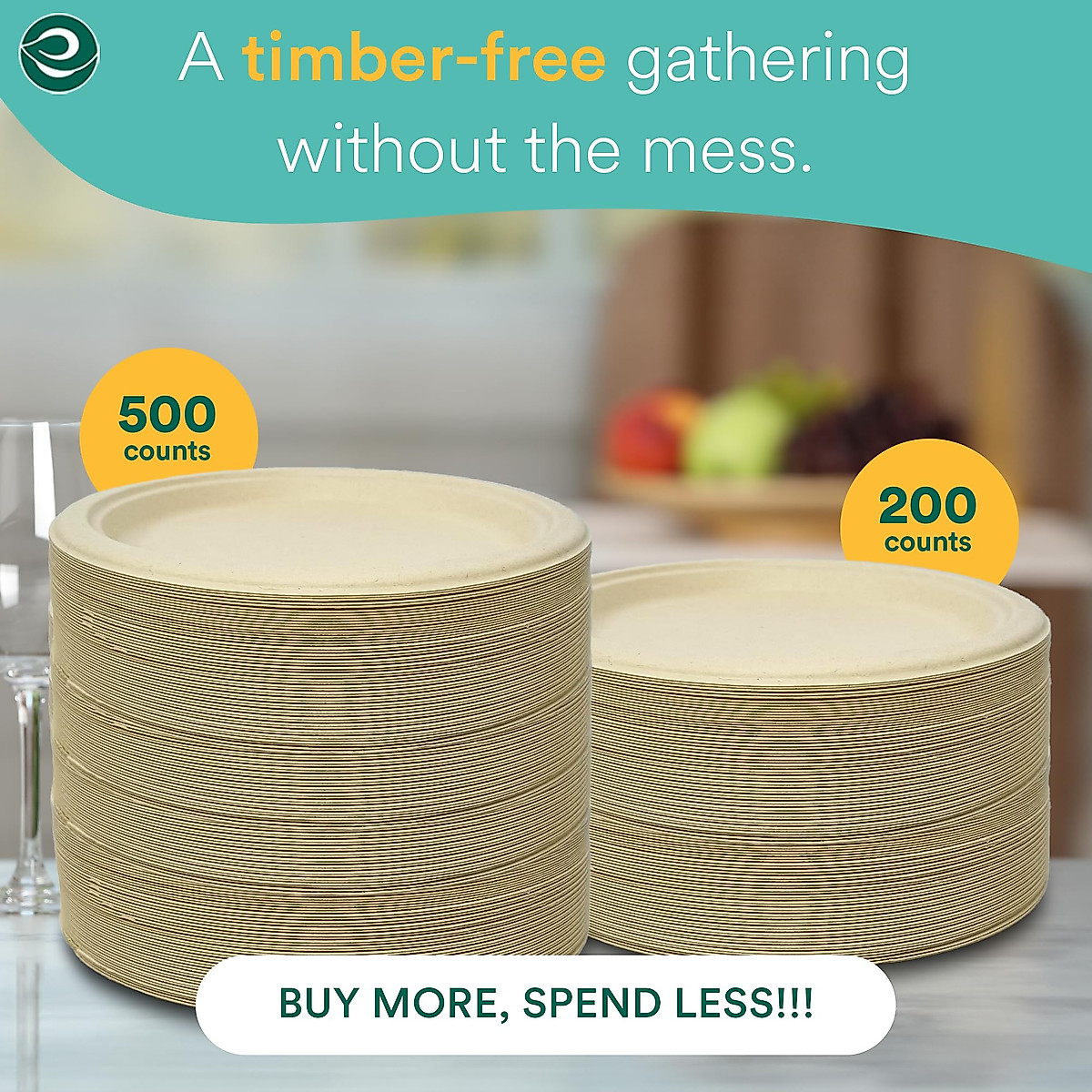 ECO SOUL 100% Compostable 6 Inch Small Paper Plates 500 [4x125 Pc] Disposable Bulk Party Heavy Duty, Eco-Friendly, Appetizer, Dessert, Wedding Plates I Biodegradable Unbleached Sugarcane Eco Plates