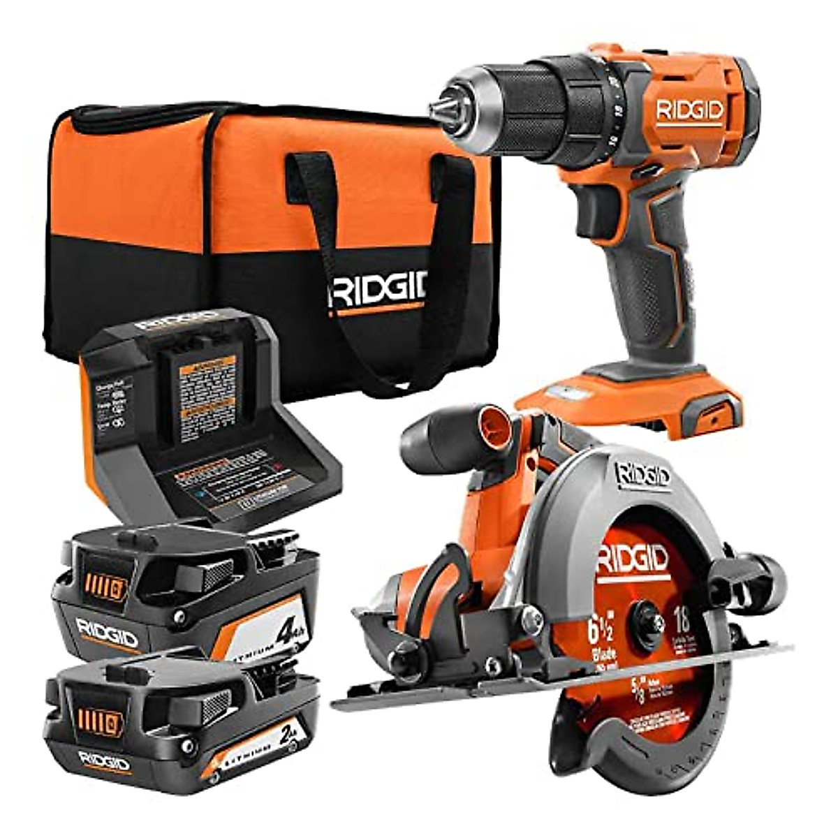 RIDGID 18V Cordless Drill/Driver and Circular Saw Combo Kit (RENEWED)