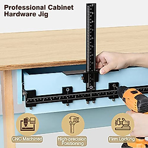 Roylvan Cabinet Hardware Jig Tool, Adjustable Punch Locator Drill Guide Jig, Aluminum Alloy Wood Drilling Dowelling Tools, Drawer Cabinet Woodworking Template Jig for Handles Knobs Pulls, Black