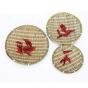 100% Handmade Woven Bamboo Flat Tray for Fruit Basket Shallow Snack Holder Food Container for Dinning Kitchen Table Perfect Decor Delicate Weaved Serving Tray (Round, Large/12)