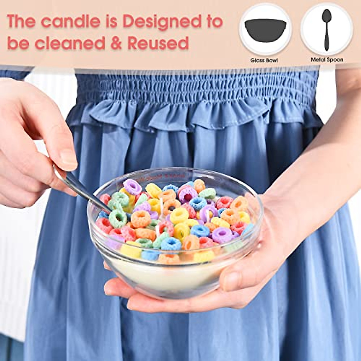 Cereal Candle Bowl - Vanilla Scented Food Candles - Cute Candles for Cool Gifts - 3 Wicks Cereal Candles for Best Burn - Cereal Bowl Candle with Spoon - Cool Candles
