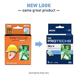 Flents Protechs Reusable Work Ear Plugs, Ideal for Construction Offering Protection From Loud Environments, 8 Pairs with Travel Size Case, Easy Use Comfort Fit, NRR 33, Green, Made In The USA