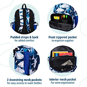 Wildkin 17 Inch Kids Backpack for Boys & Girls, Features Three Zippered Compartment with Interior & Side Pockets Backpacks, Perfect for School & Travel Backpack for Kids (Sharks)