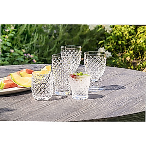 TarHong Hobnail Premium Plastic Drinkware Tumbler/Double Old Fashioned, 14 Ounce, Clear, Set of 6