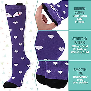 LINEMIN 3-12 Years Girls Knee High Socks Kids Cartoon Animal Warm Cotton Long Tall Boot Socks 6 Pairs (6 Pairs Animal C)