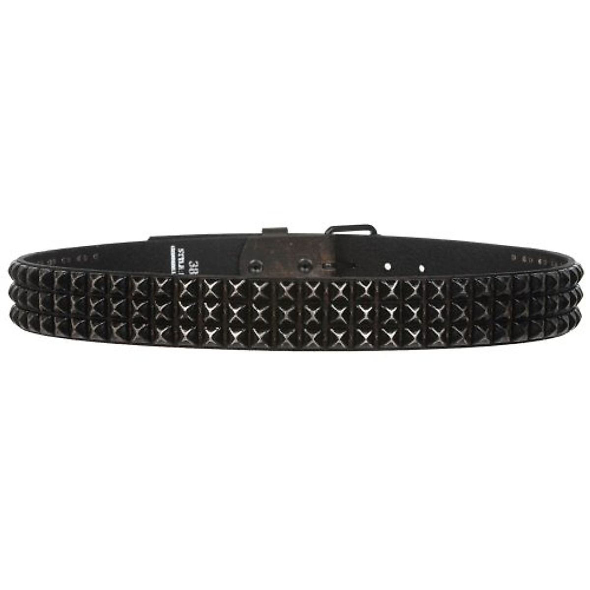 Snap On 1 3/4" Three Row Punk Rock Star Distressed Black Studded Leather Belt, 36"