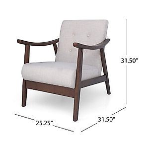 Christopher Knight Home Aurora Mid-Century Modern Accent Chair, Rubberwood, Beige, Brown