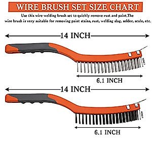 MAXMAN Wire Brushes 2 Pcs, 14 Inch Stainless & Carbon Steel Wire Scratch Brush, Wire Brush with Rubber Handle, Heavy Duty Wire Brushes with Metal Scraper for Cleaning Rust, Automotive, Paint, Welding