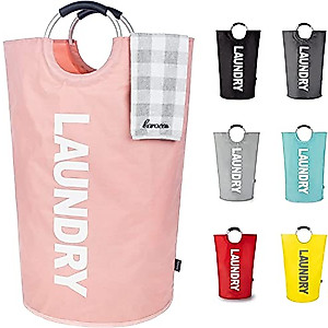 XX-Large Laundry Basket, Collapsible Fabric Hamper with Aluminum Handles, 115L, Tall Foldable Clothes Baskets, Easy Carry Bags, Hampers for Kids Bedroom, College Dorms (Pink)