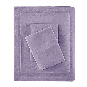Intelligent Design Cotton Blend Jersey Knit Bed Sheet Set Wrinkle Resistant, Soft Sheets with 14" Deep Pocket, All Season, Cozy Bedding-Set, Matching Pillow Case, Twin, Purple 3 Piece