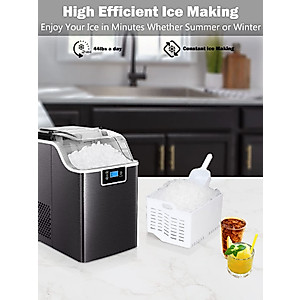 Kndko Nugget Ice Maker with Chewy Ice,High Ice-Making of 45lbs/Day/14,000pcs, Self-Cleaning,24-Hour Timer for Home Kitchen Bar Party,Bright Black Stainless Steel