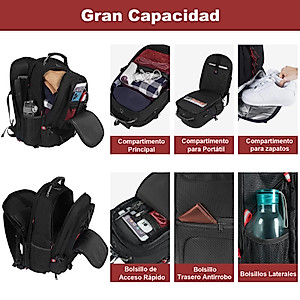 Gym Backpack with Shoe Compartment, Large Travel Backpack for Men Women Airline Approved, 17 Inch Laptop Backpack with USB Charging Port Anti Theft College School Computer Bag Business Work, Black