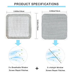 Window Screen Repair Patches,Screen Door Replacement Repair Kit,Self-Adhesive Screen Kit Fiberglass Screen Patches Mesh Repair Suitable for Repairing Holes&Tears (Grey-10Pcs, Large)