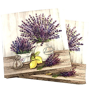 20-ct 13x13 Lavender Floral Napkins Decorative Napkins Mother's Day Napkins Disposable Floral Paper Napkins for Decoupage Floral Cocktail Lunch Dinner Napkins Paper Rustic Lavender Napkins in Pots