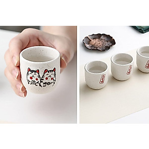 Mozacona Ceramic Lucky Cat Japanese Sake Set,1 Tokkuri Bottle and 4 Ochoko Cups