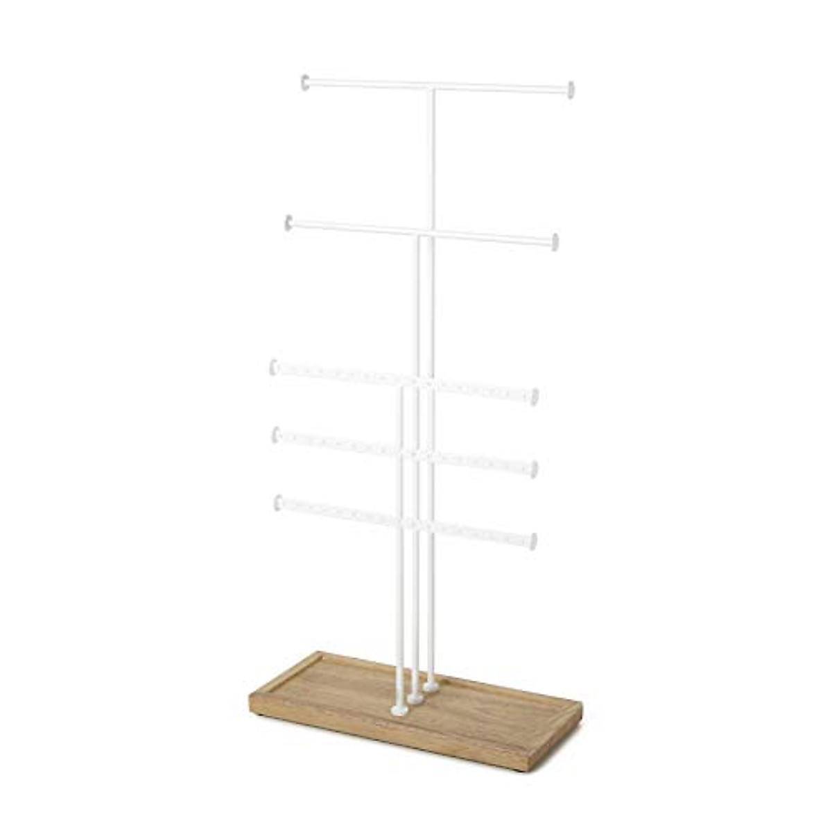 Umbra Trigem Tiered Tabletop Jewelry Organizer Freestanding Hanging Necklace, Earring and Bracelet Display, 5, White Natural