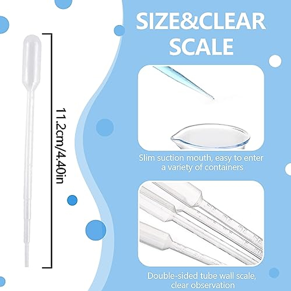 BOROLA 100Pcs 0.5ml Plastic Transfer Pipettes, Graduated pipet, for cupcake