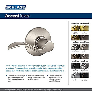 Schlage F40 V ACC 619 Accent Door Lever, Bed & Bath Privacy Lock, Satin Nickel, 5.5"L x 2.25"W
