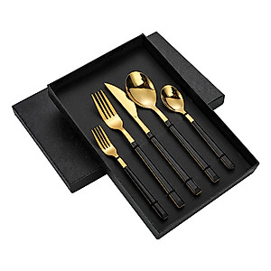 40-Piece Silverware Set with Steak Knives for 8, Food-Grade Stainless Steel Utensils Set Modern Spoons Forks Knives,Tableware Cutlery Set For Home Restaurant Hotel, Mirror Finish Black Handle