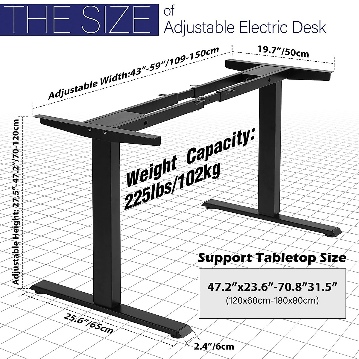 TOPSKY Dual Motor Electric Adjustable Standing Computer Desk for Home and Office (Black Frame only)