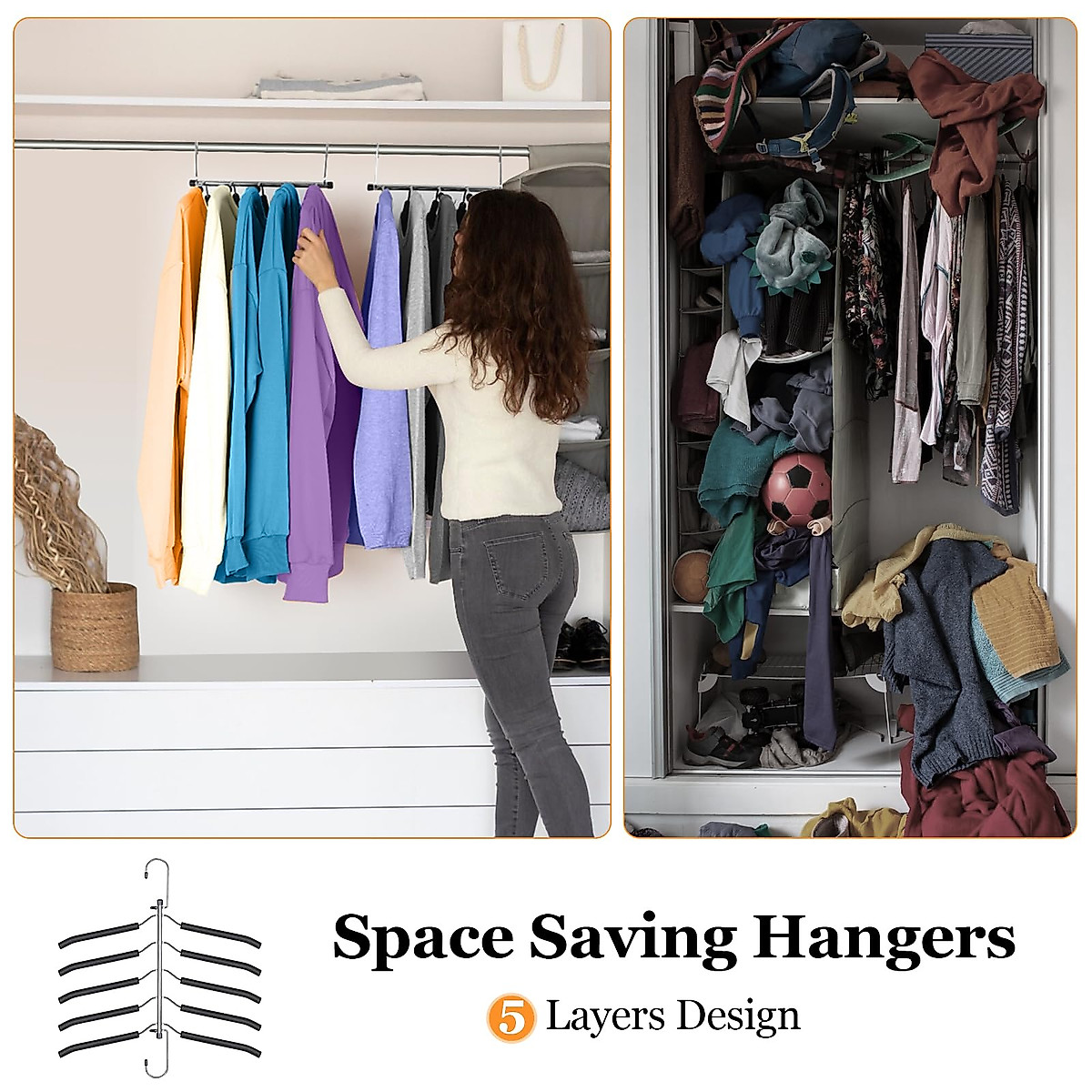Lomrsiul Clothes Hangers Space Saving Shirt Hangers - Non Slip Multiple Shirt Organizer for Closet with Foam Padded for T-Shirt Short Skirt Sweatshirt Hoodie Closet Organizers and Storage 2 Pack
