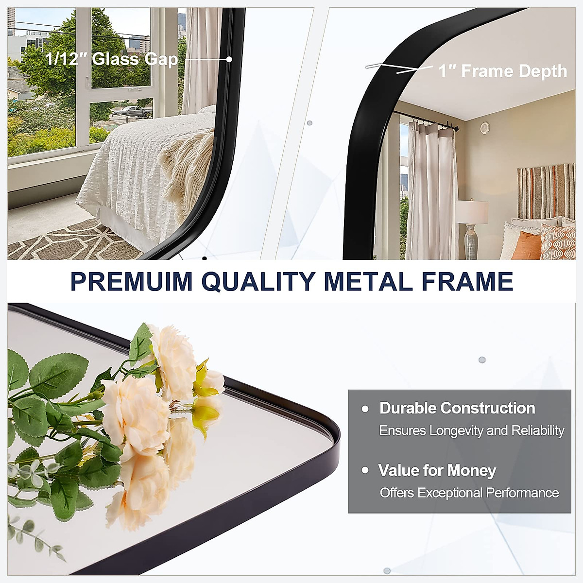 ANDY STAR Black Oval Mirrors for Bathroom, Large 24x40’’ Matte Black Metal Framed Oblong Wall Mirror, Modern Black Vanity Mirror in Stainless Steel Frame Wall Mount Horizontal or Vertical