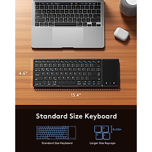 Samsers Foldable Bluetooth Keyboard with Touchpad, Full-Size Wireless Folding Keyboard with PU Leather, Portable Travel Keyboard for iOS Android Windows Mac OS, Support 3 Devices (BT5.1 x 3), Black