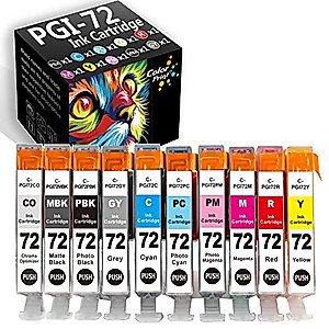 10-Pack ColorPrint Compatible PGI72 Ink Cartridge Replacement for Canon PGI-72 PGI 72 Work with PIXMA Pro-10 Pro 10 Pro10S PRO-10S Pro 10 Laser Printer (PBK, MBK, C, M, Y, PC, PM, R, GY, CO, 1 Set)
