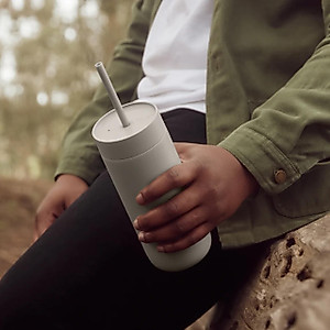 Fellow 20 oz Carter Cold Water Bottle for Water, Iced Tea, Coffee, Smoothies, Iced Coffee & more - Stainless Steel Vacuum-Insulated Iced Coffee tumbler with Spill Resistant lid and straw - Matte Grey