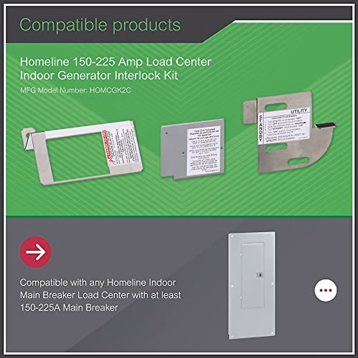 Square D - HOMCGK2C Homeline Cover Generator and QOM2 Frame Size Main Breaker Interlock Kit