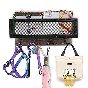 Ismosm Key Holder Mail Organizer Wall Mount Key and Mail Holder Key Rack with 4 Double Key Hooks Rustic Wall Decor for Entryway, Hallway, Kitchen, Living Room, Mudroom, Office (Brown)