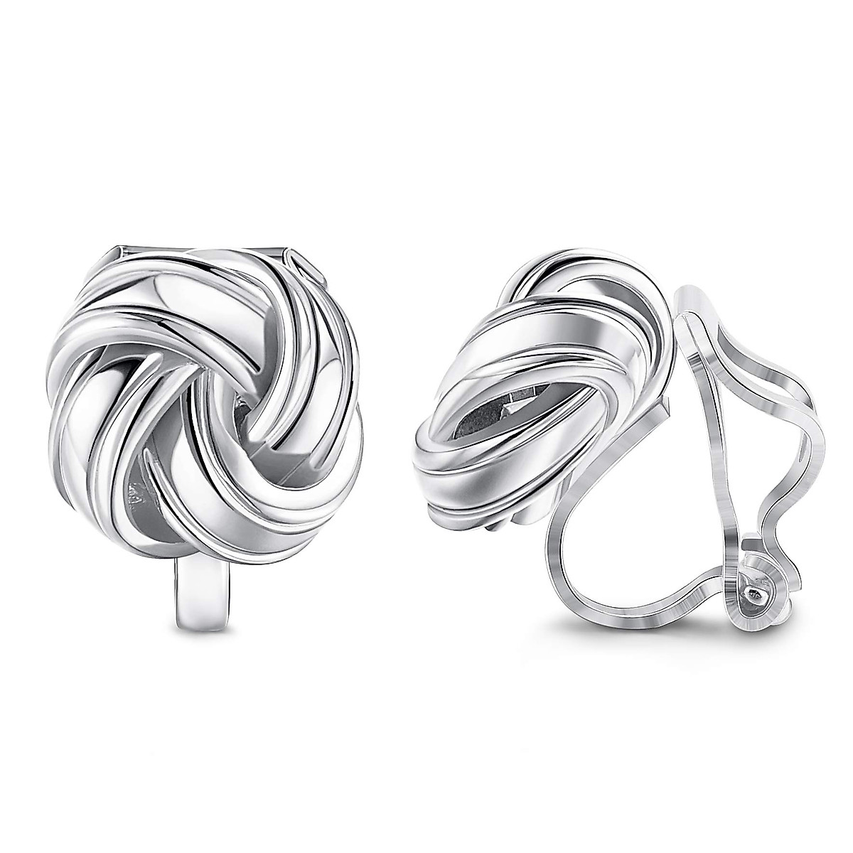 Sllaiss 925 Sterling Silver Clip On Earrings for Women 14k Gold Plated Celtic Knot Non Pierced Earrings (Silver)