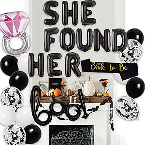 HOMEZZO Halloween Bachelorette Party Decoration - She Found Her Boo Bridal Shower Balloon Garland, Confetti Black White Ghost Balloon, Spooky Bride to Be Sash