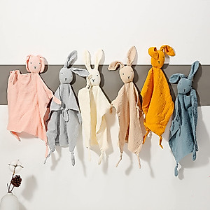 ZIGJOY Bunny Lovey Muslin Cotton Baby Security Blanket Soft Breathable Lovies for Babies Gifts for Newborn Infant Toddler Boys and Girls, Khaki